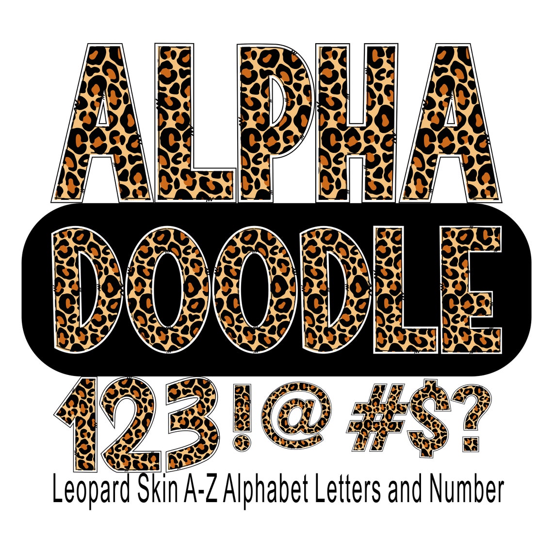 Leopard Print Doodle Alphabet Letters and Number Animal - Etsy