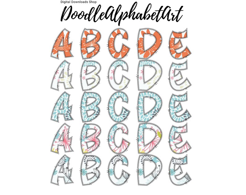 Floral Alphabet PNG Letters Numbers Bundle Digital Doodle - Etsy