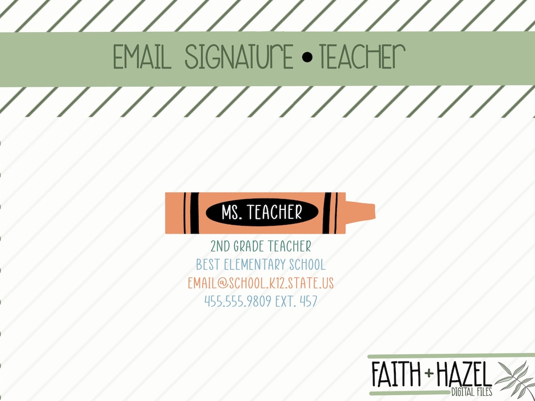 Personalized Email Signature * Crayon * Pen * Elementary * Teacher - Etsy
