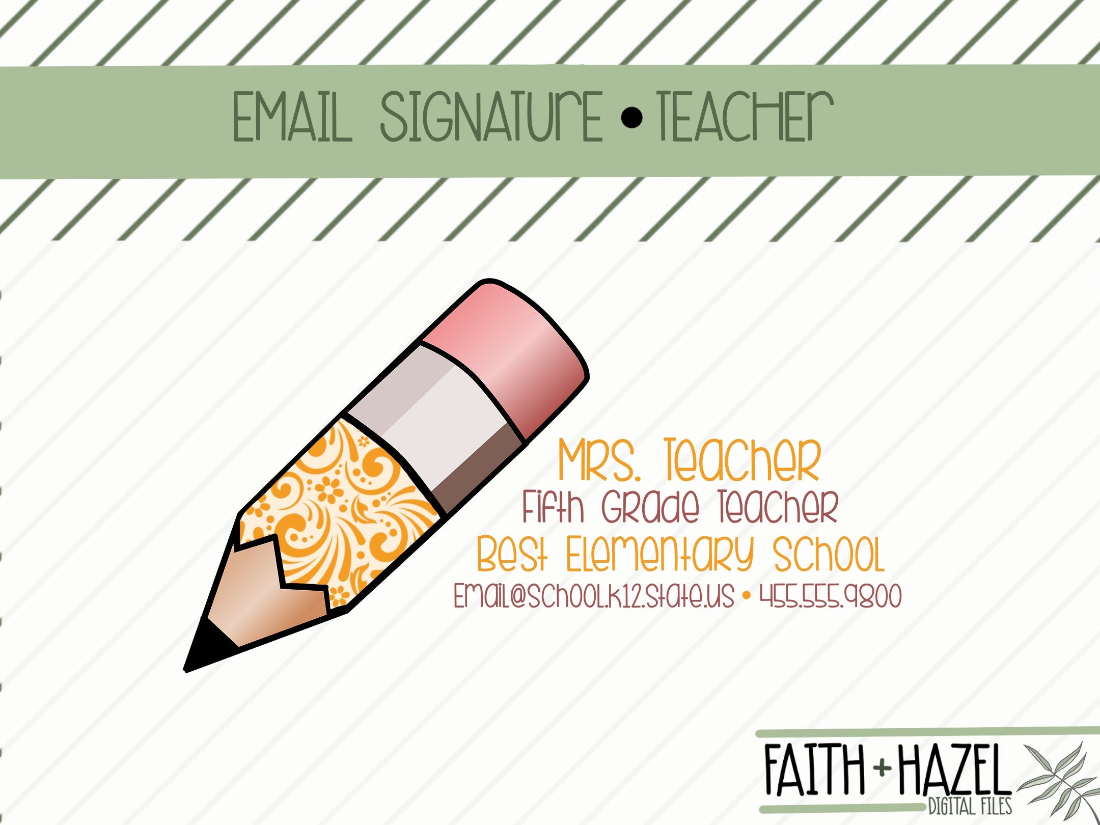 Personalized Email Signature * Pencil * Elementary * Teacher - Etsy