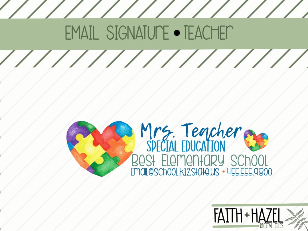 Personalized Email Signature * Autism * Puzzle * Elementary * Teacher ...