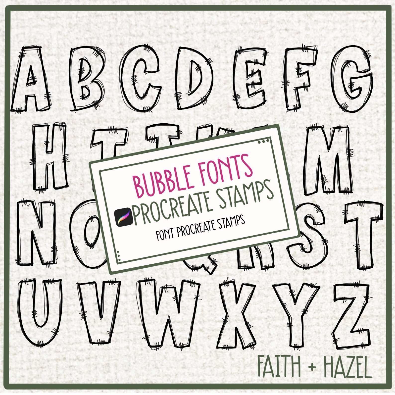 Bubble Font Procreate Stamps . Hand Drawn . Procreate Brushset Brush ...
