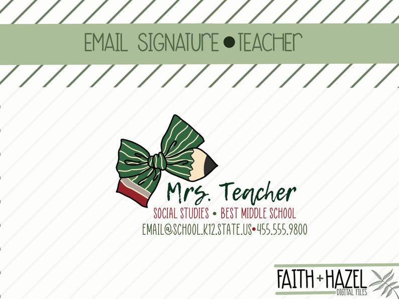 Personalized Email Signature * Preppy Bow * Pencil * Elementary ...