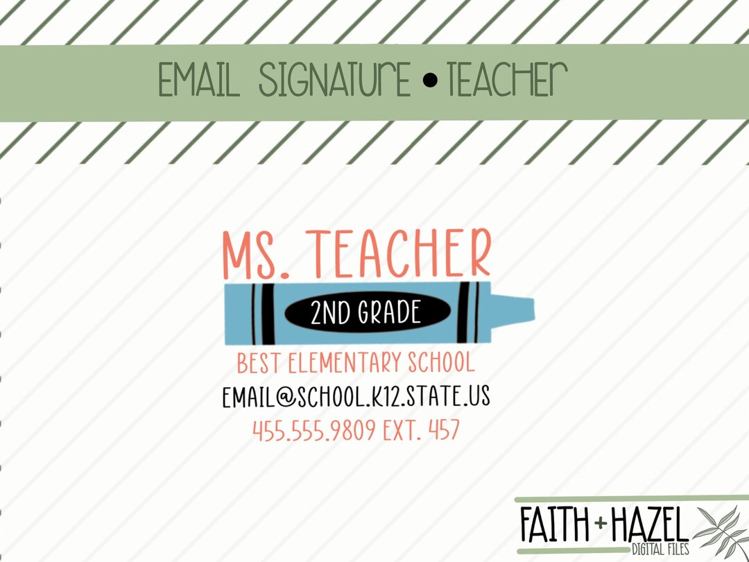 Personalized Email Signature * Crayon * Pen * Elementary * Teacher - Etsy