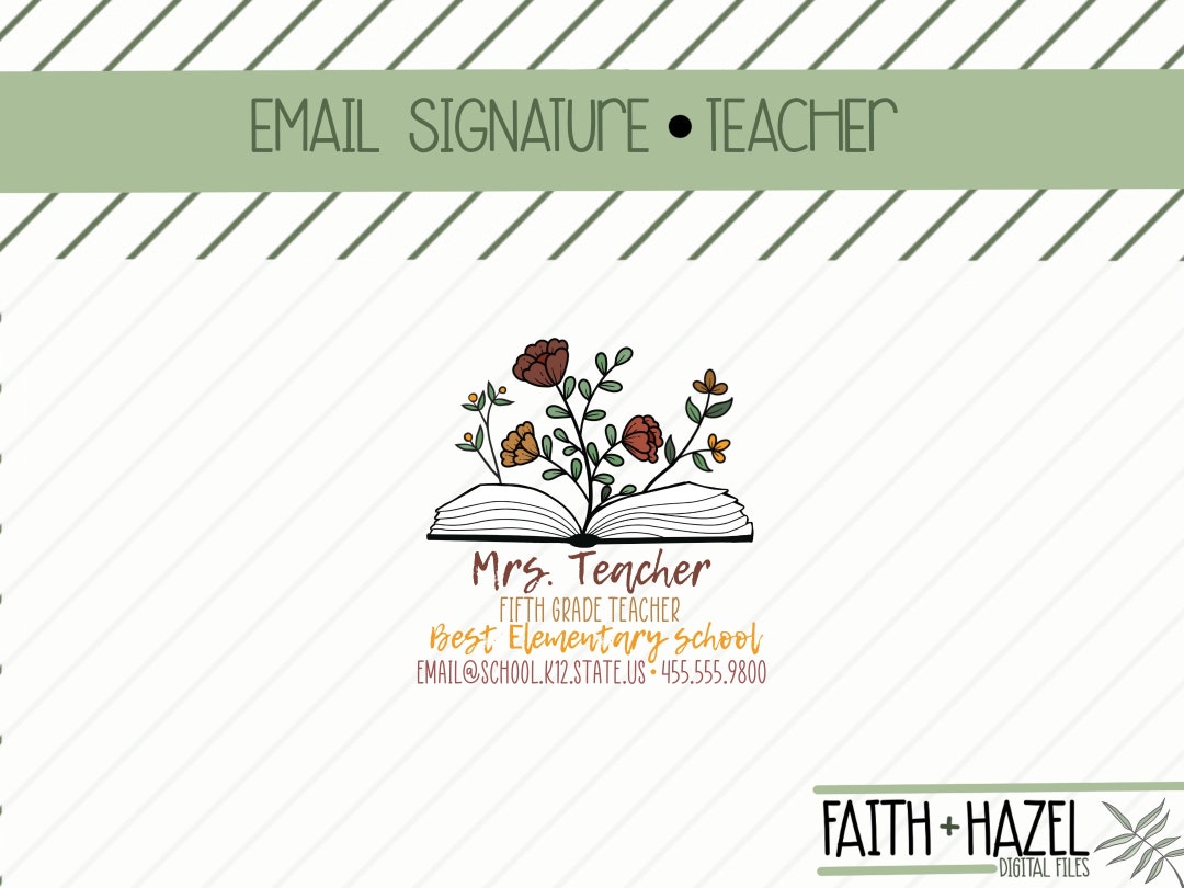 Personalized Email Signature * Floral Book * Elementary * Teacher - Etsy