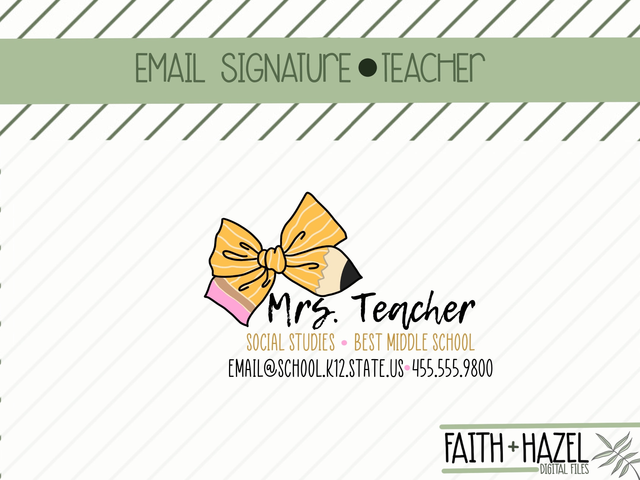 Personalized Email Signature * Preppy Bow * Pencil * Elementary ...