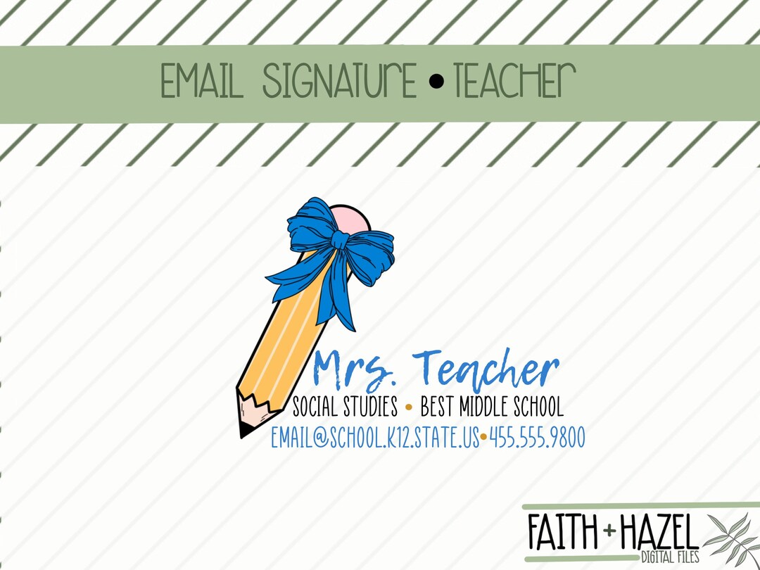 Personalized Email Signature * Preppy Bow * Pencil * Elementary ...