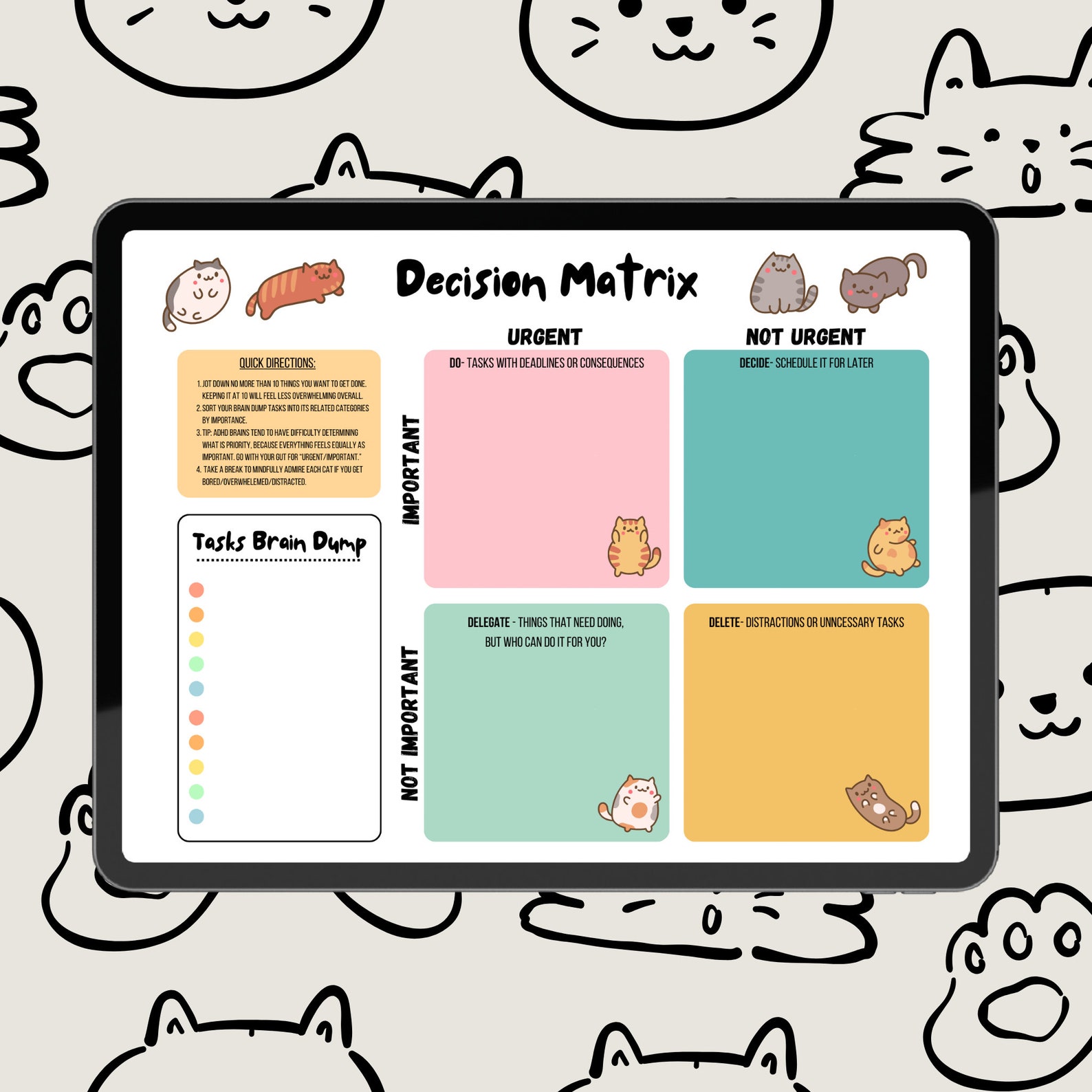 ADHD Decision Matrix: Kawaii Cat Printable Planner (US Letter & A4) - Etsy