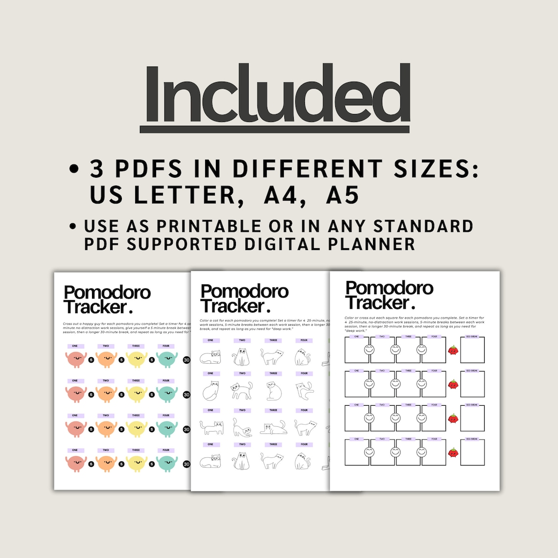 Printable Pomodoro Tracker, Pomodoro Planner Printable, Productivity ...