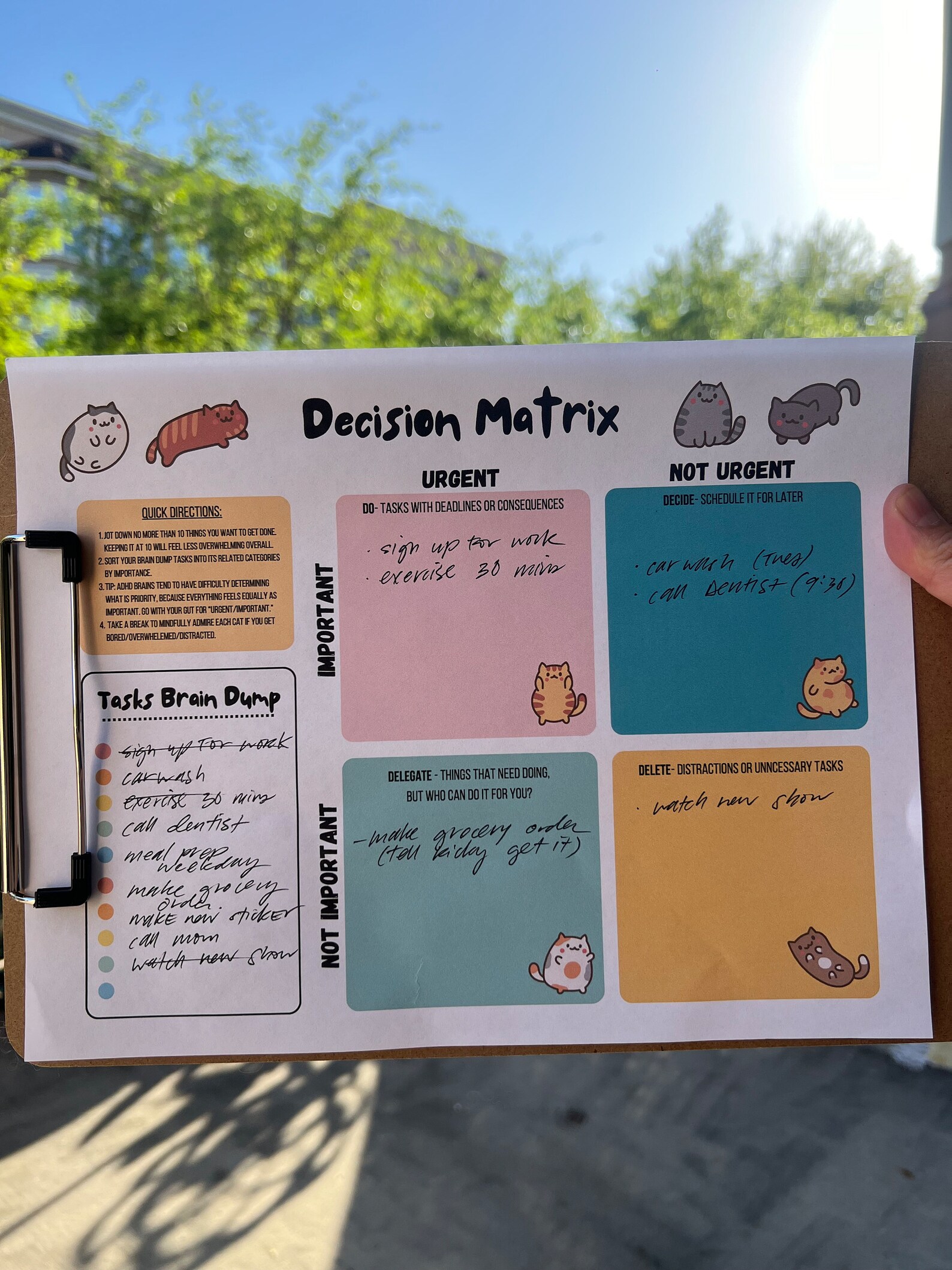 ADHD Decision Matrix: Kawaii Cat Printable Planner (US Letter & A4) - Etsy