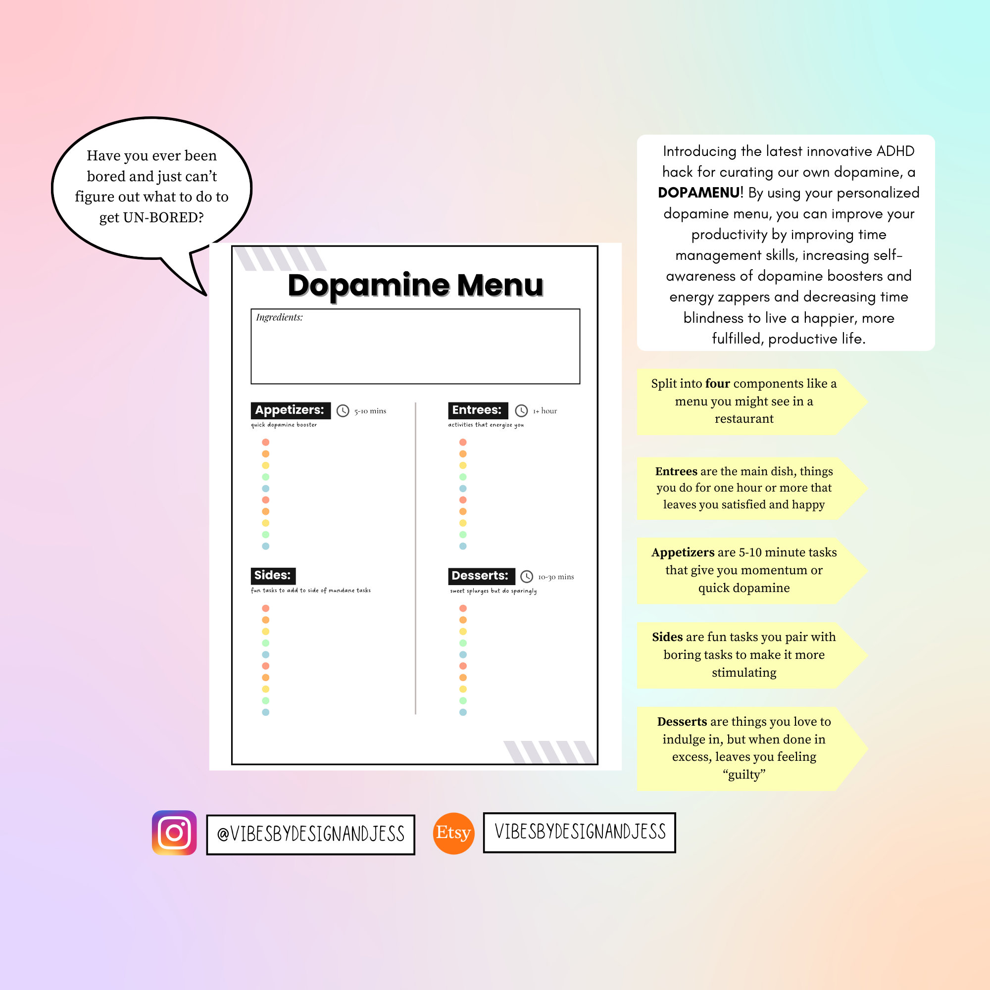 Dopamine Menu, Dopamenu, ADHD Planner, Self Care ADHD Resource to Boost ...