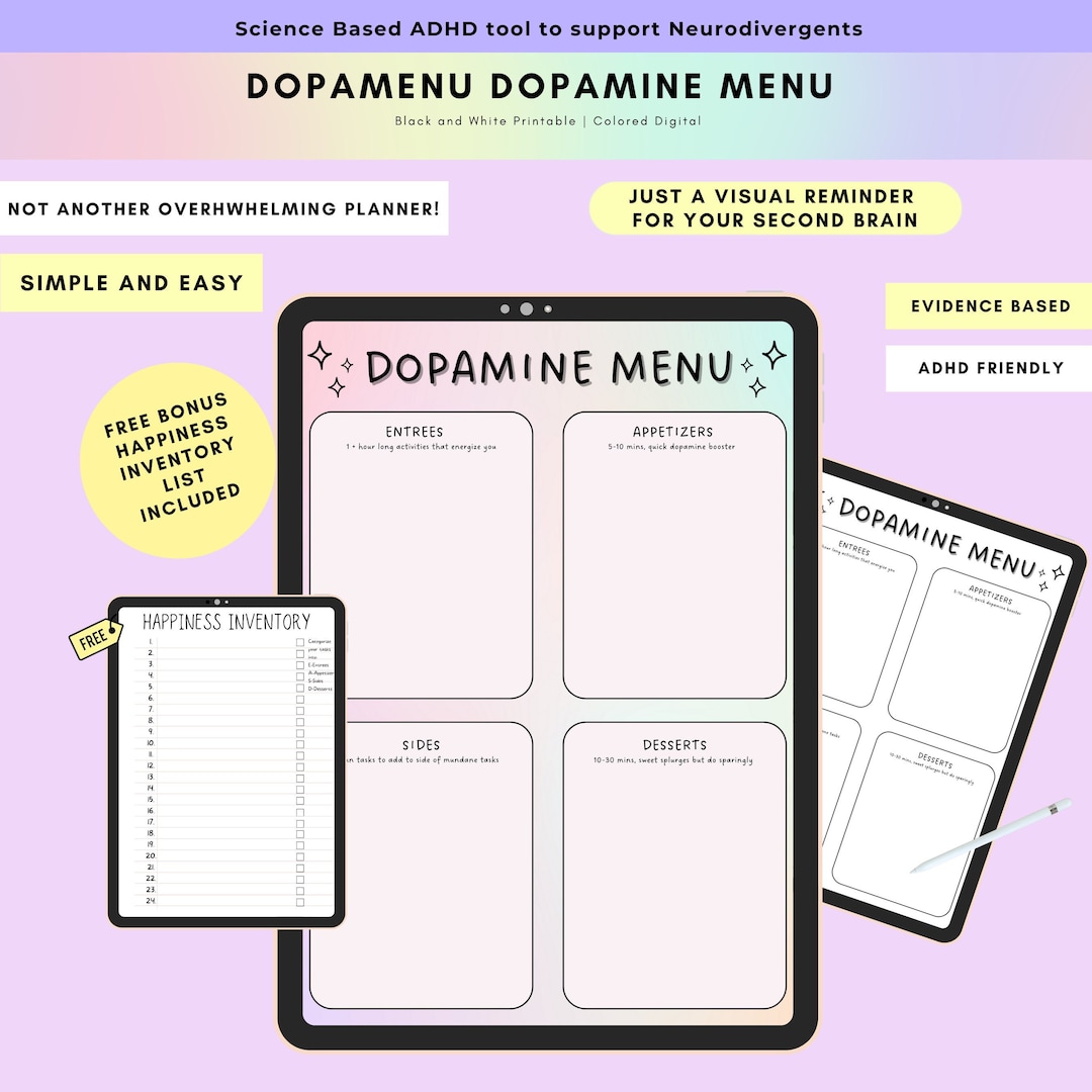 Dopamine Menu: ADHD Planner, Self-care Resource (digital Printable) - Etsy