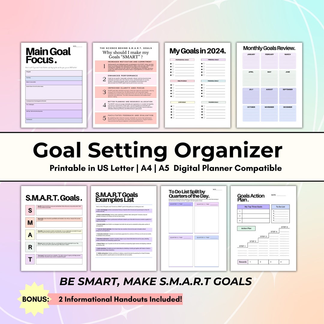 Goal Setting Templates | Goal Organizer Planner | SMART Goals Template ...