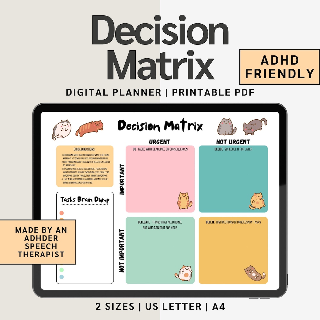 Decision Matrix Printable or Digital Planner, Eisenhower Matrix, Task ...