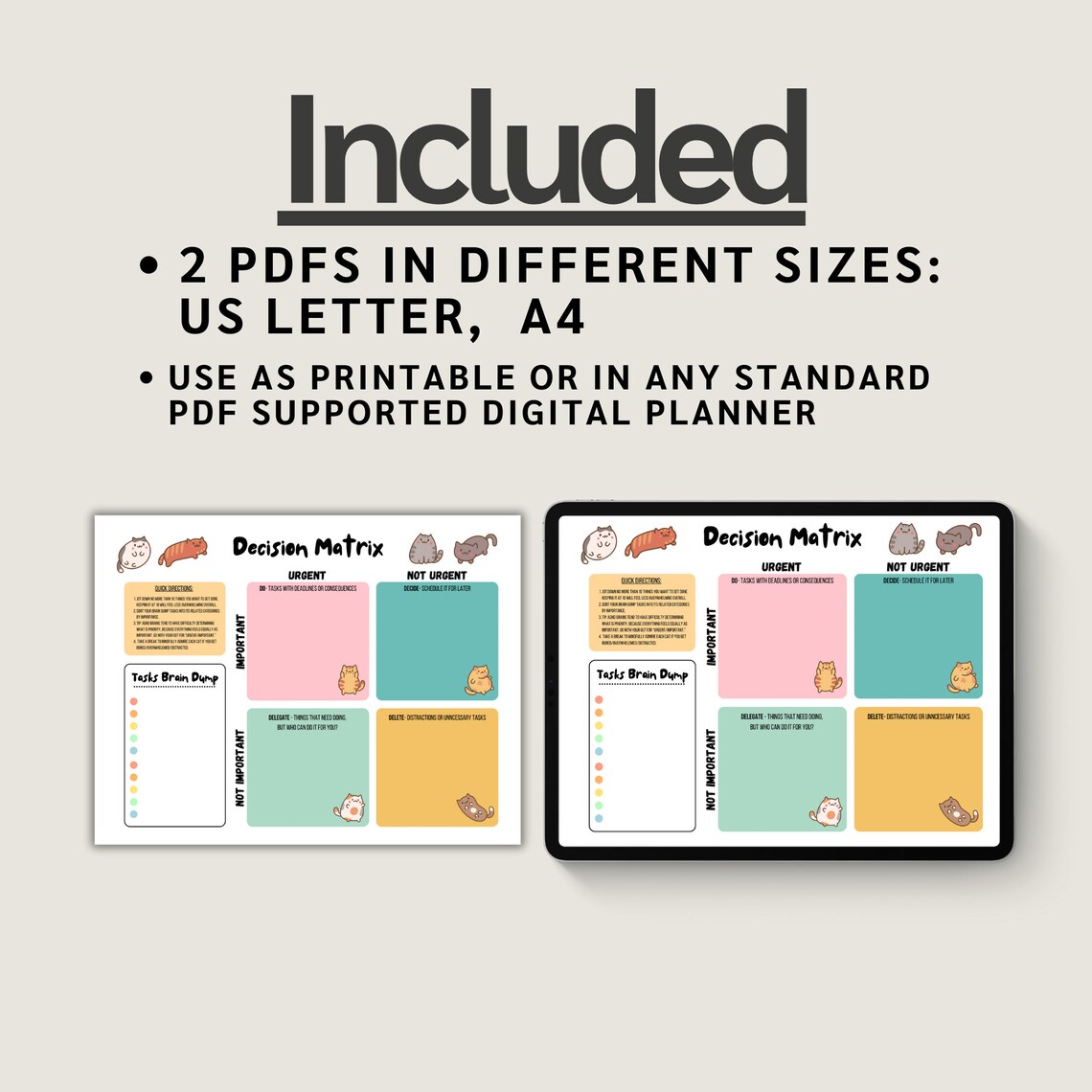 ADHD Decision Matrix: Kawaii Cat Printable Planner (US Letter & A4) - Etsy