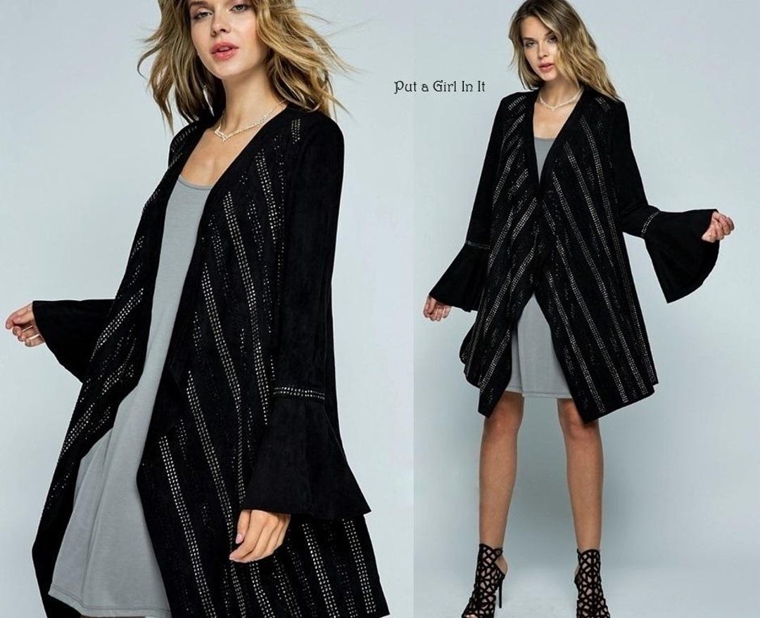 New Vocal Apparel Womens Crystal Embellished Black Faux Suede Boho ...