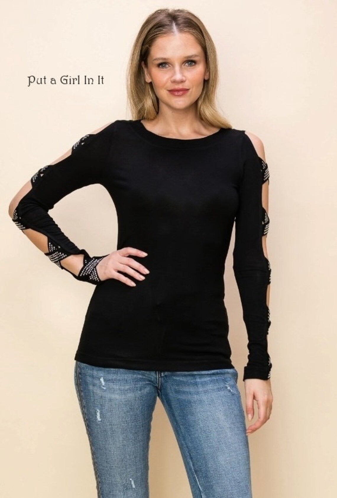 New Vocal Apparel Womens Womens Boho Embellished Black Criss Cross Soft Bling Long Sleeve Shirt ...