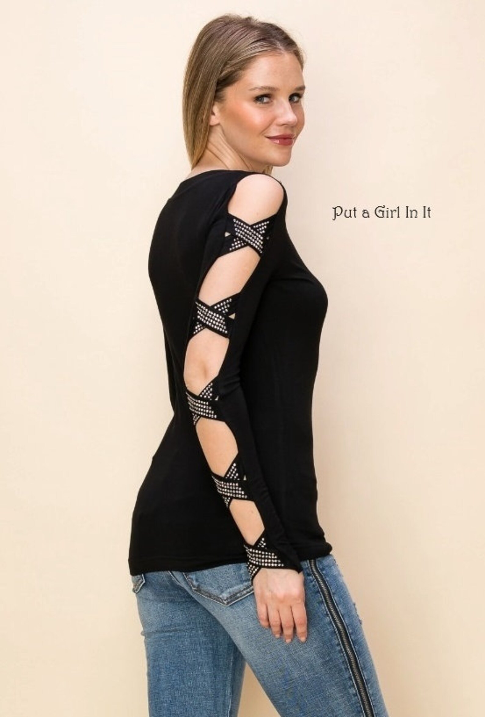 New Vocal Apparel Womens Womens Boho Embellished Black Criss Cross Soft Bling Long Sleeve Shirt ...