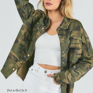 New Womens Camouflage Camo Rock & Roll Distressed Oversized Utility ...