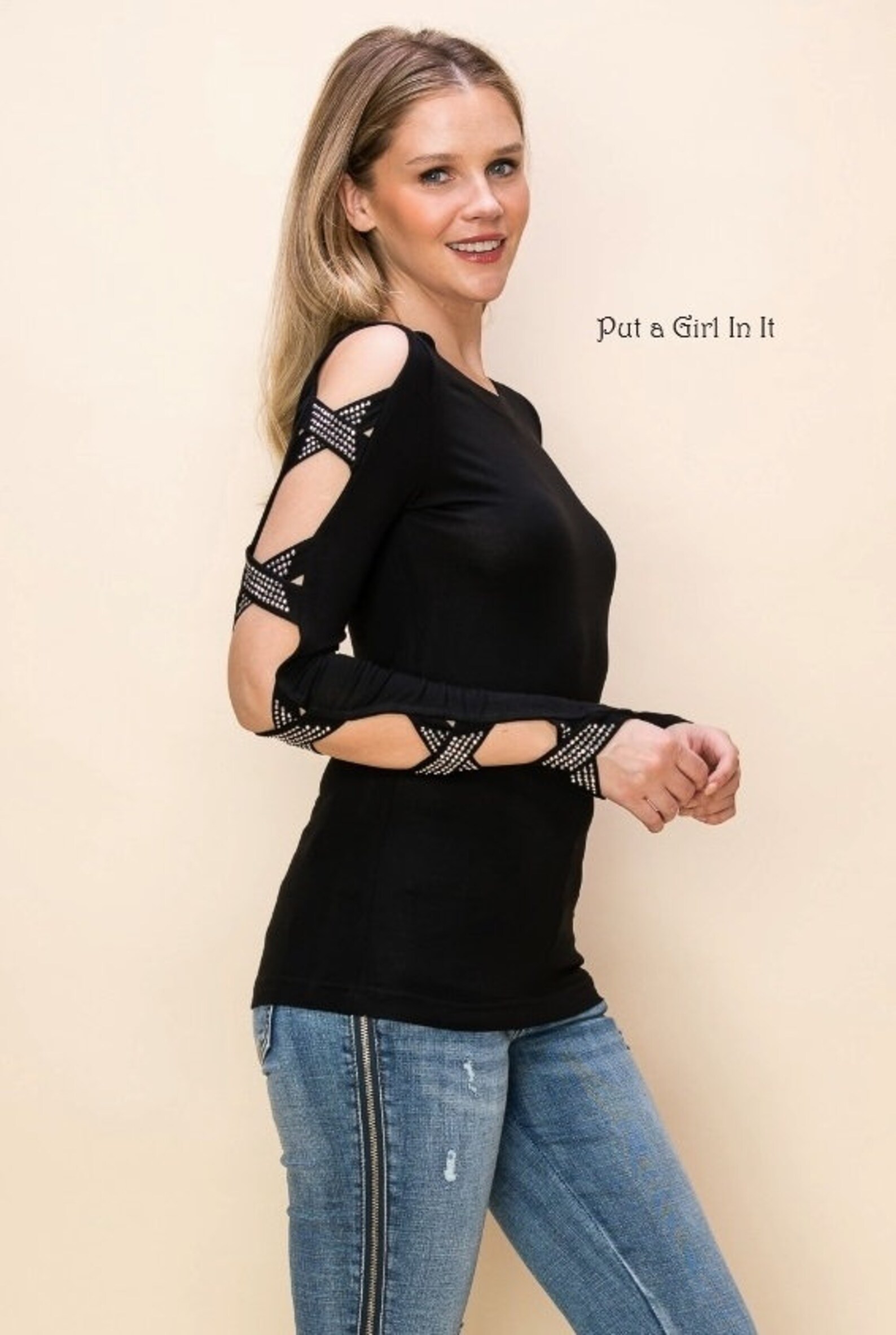 New Vocal Apparel Womens Womens Boho Embellished Black Criss Cross Soft Bling Long Sleeve Shirt ...