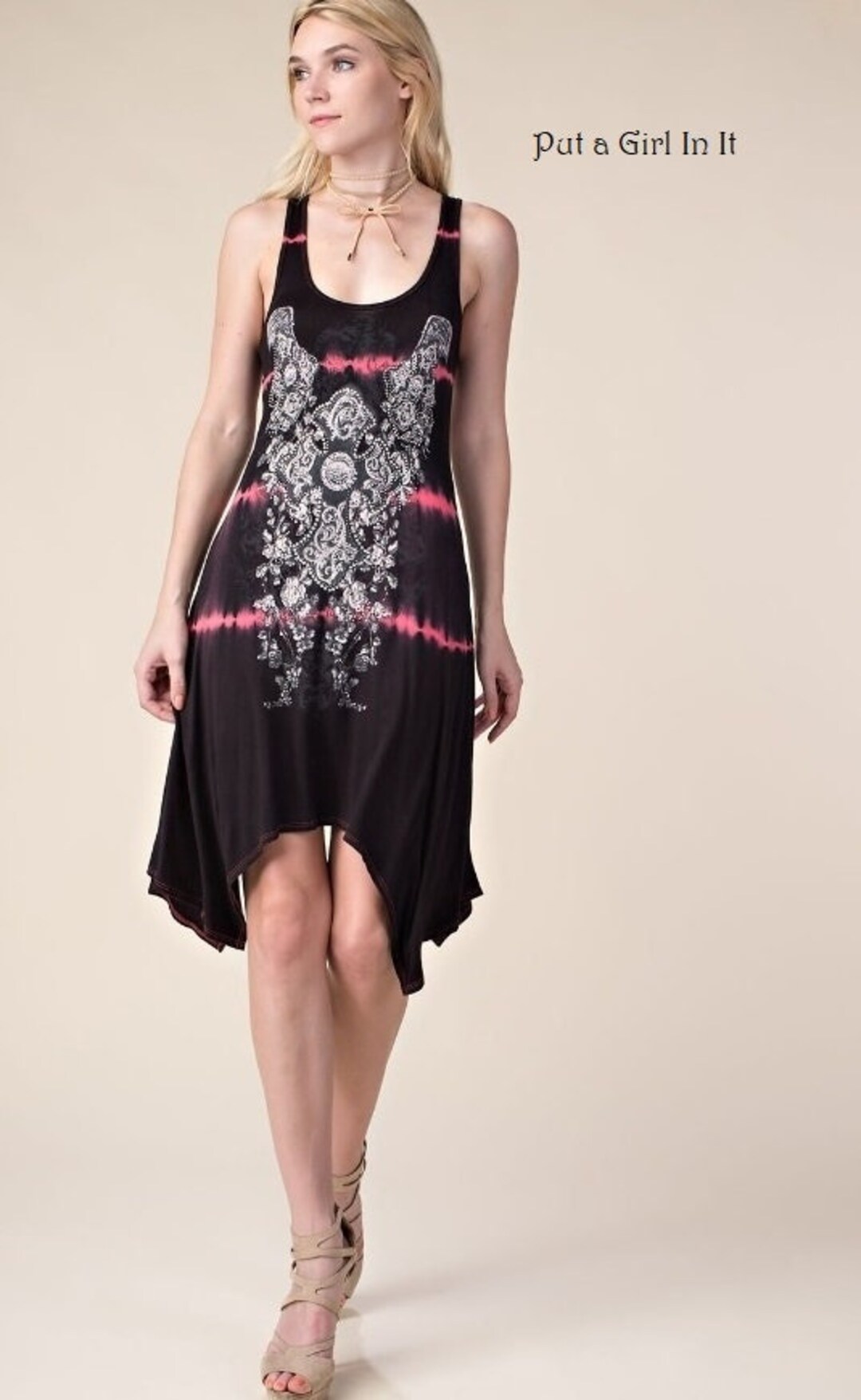 New Vocal Apparel Womens Crystal Embellished Black & Coral Tie Dye ...