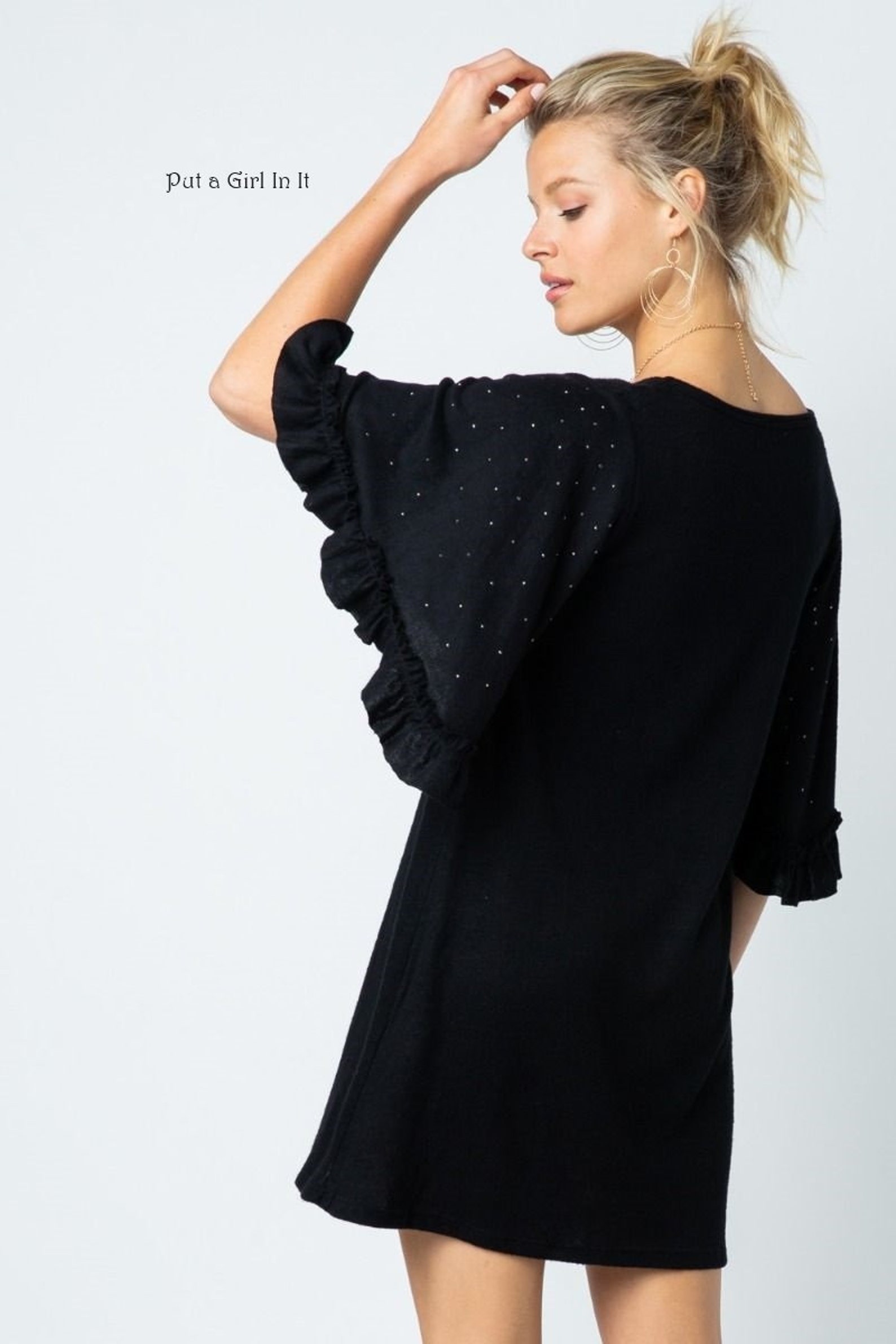 New Vocal Apparel Womens Soft Black Studded Stud Boho V Neck Flutter ...