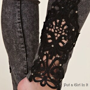 New Vocal Apparel Womens Black Embellished Crochet Lace Contrast ...