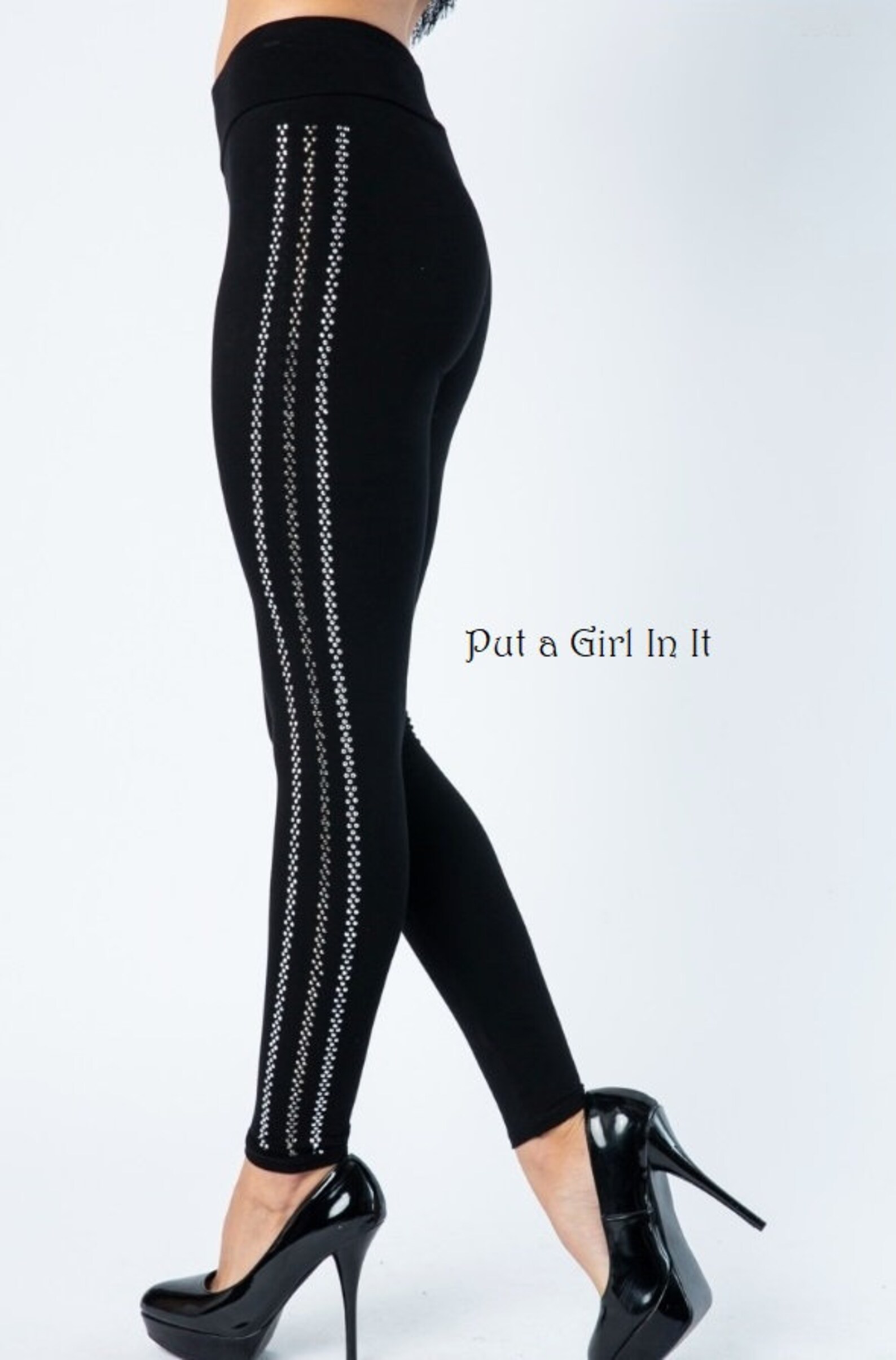 New Vocal Apparel Womens Crystal Embellished Black Stretch Leggings Bling S M L Xl 1x 2x 3x Usa ...