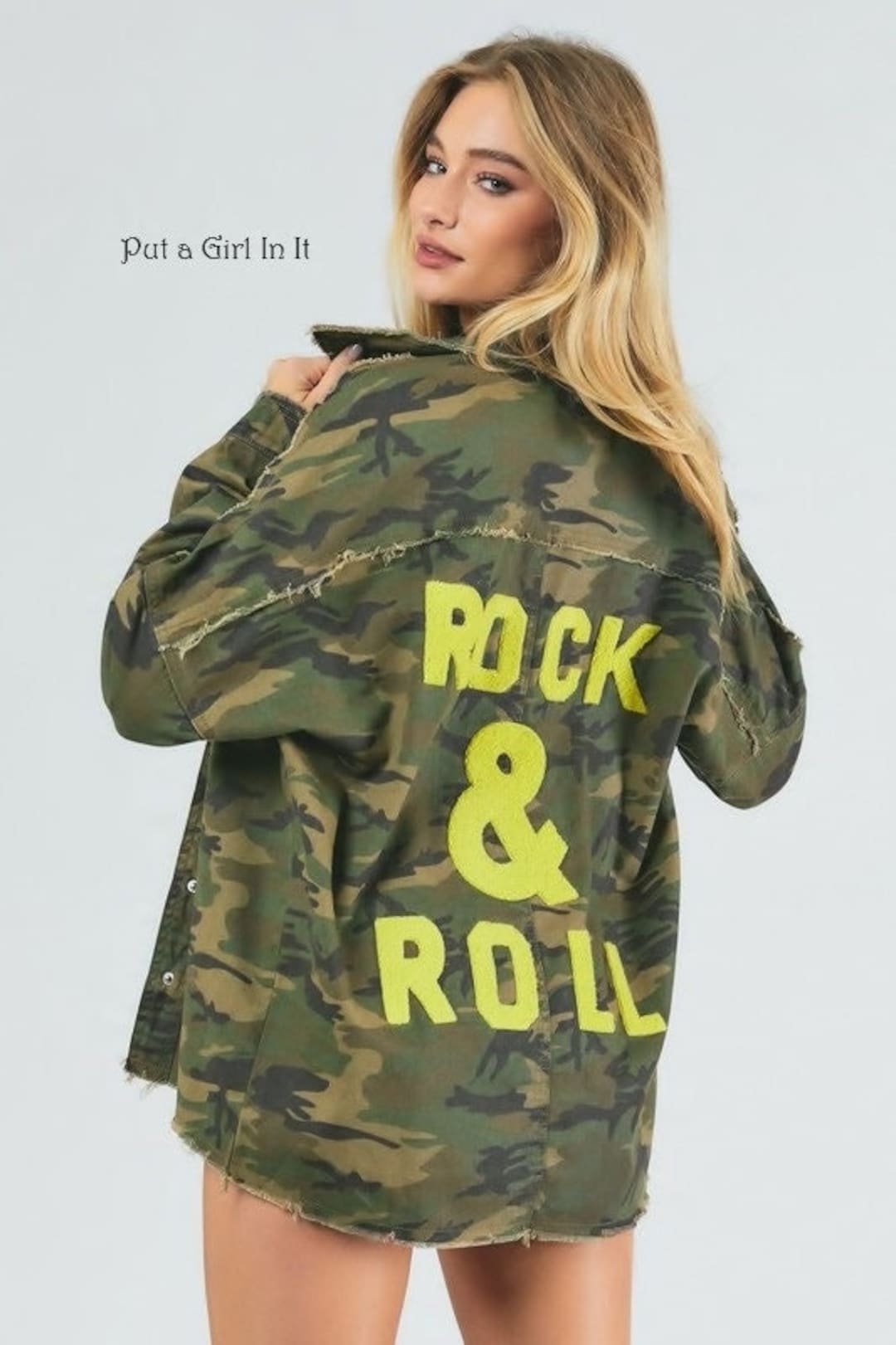 New Womens Camouflage Camo Rock & Roll Distressed Oversized Utility ...