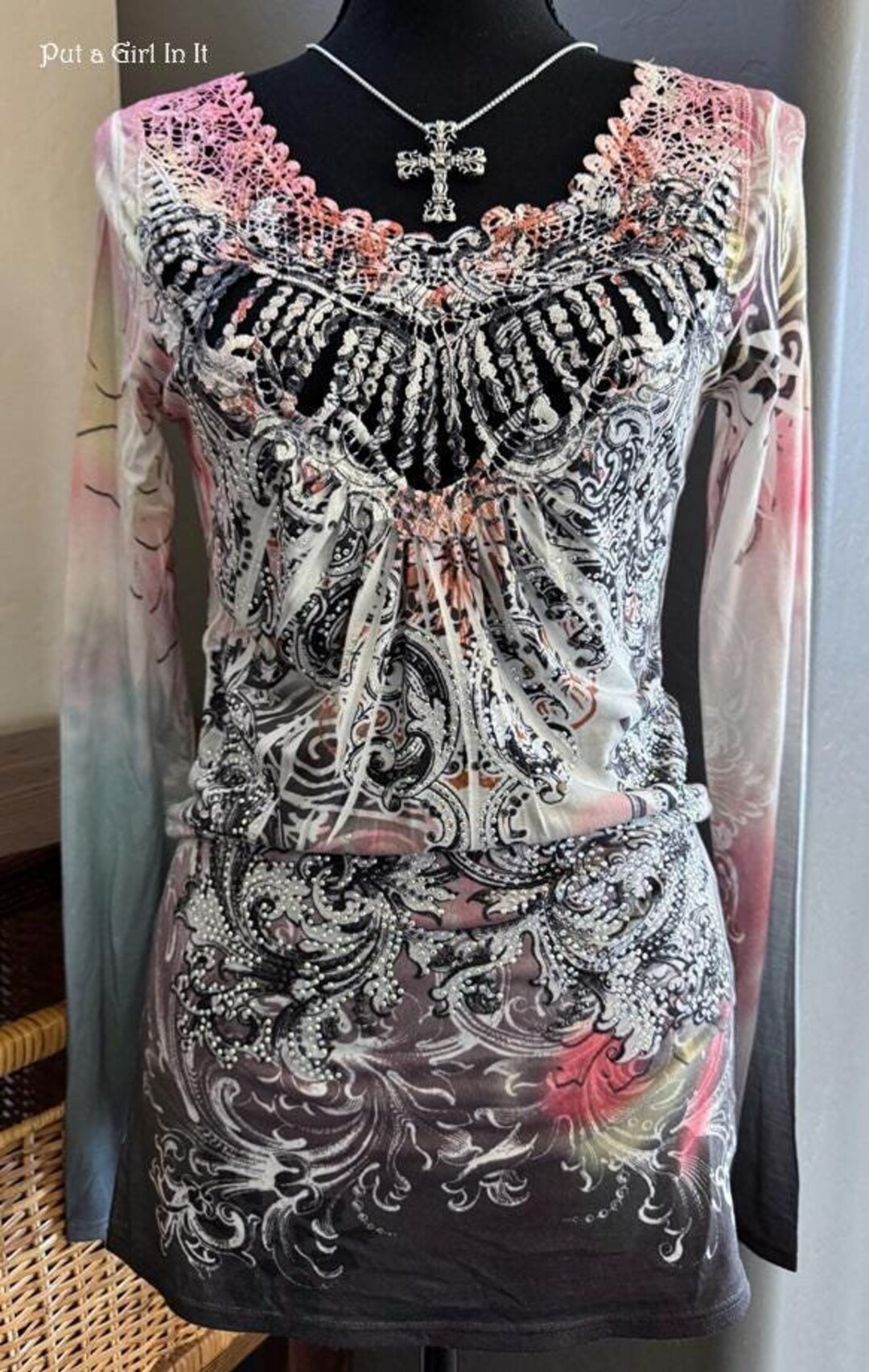 New Vocal Apparel Womens Crystal Embellished Multi Colored Sublimation ...
