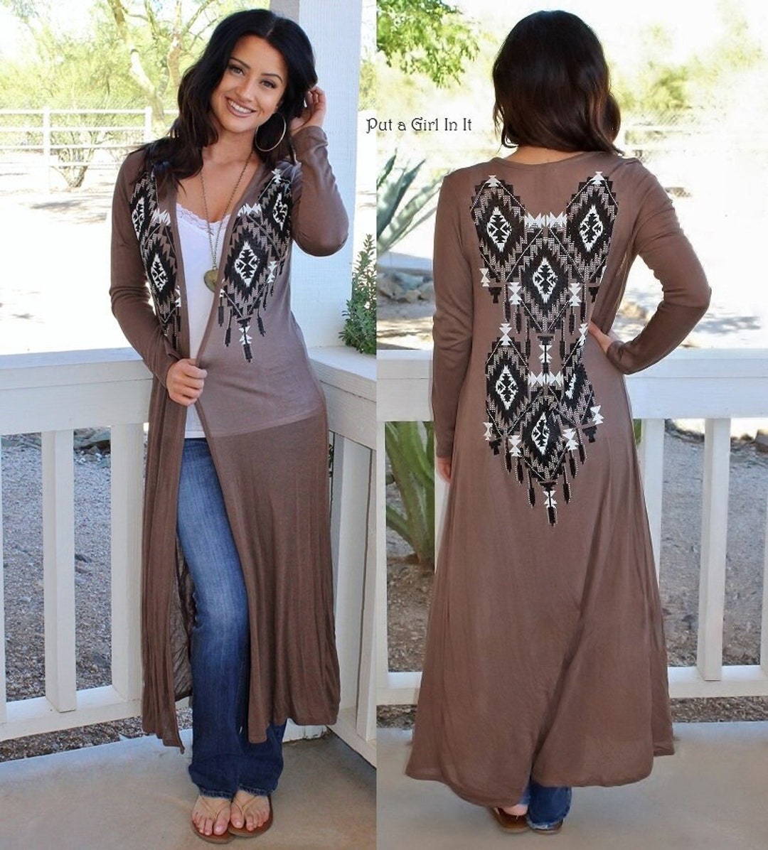 New Vocal Apparel Womens Crystal Boho Taupe Aztec Western Duster ...