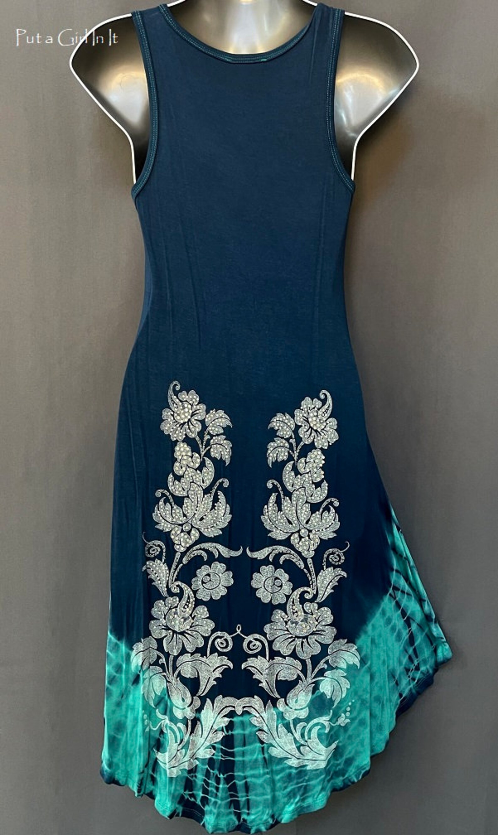 New Vocal Apparel Womens Crystal Embellished Blue Jade Mint Tie Dye ...