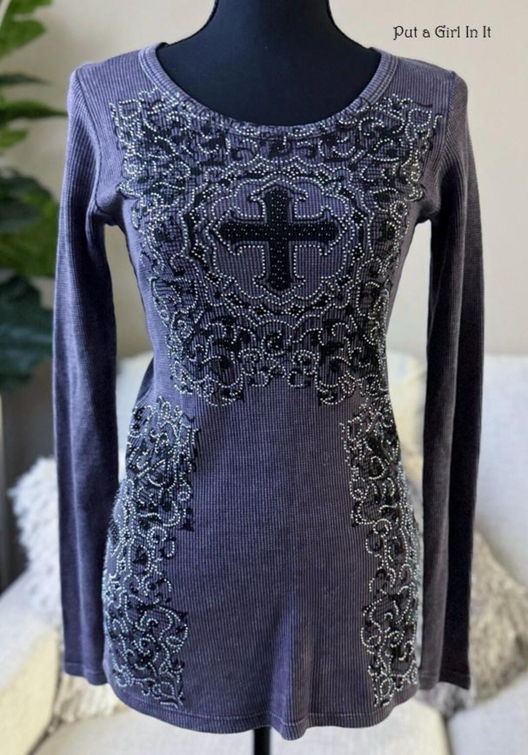 New Vocal Apparel Womens Crystal Embellished Purple Black Mineral Dyed ...