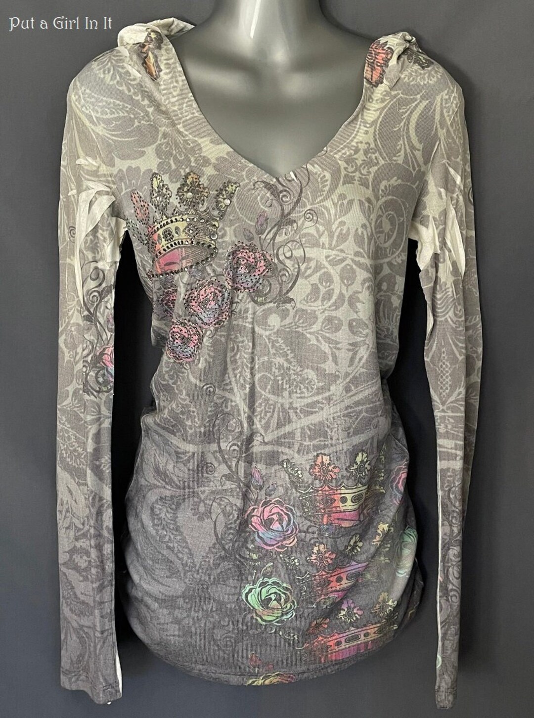 New Vocal Apparel Womens Crystal Embellished Multi Colored Sublimation ...