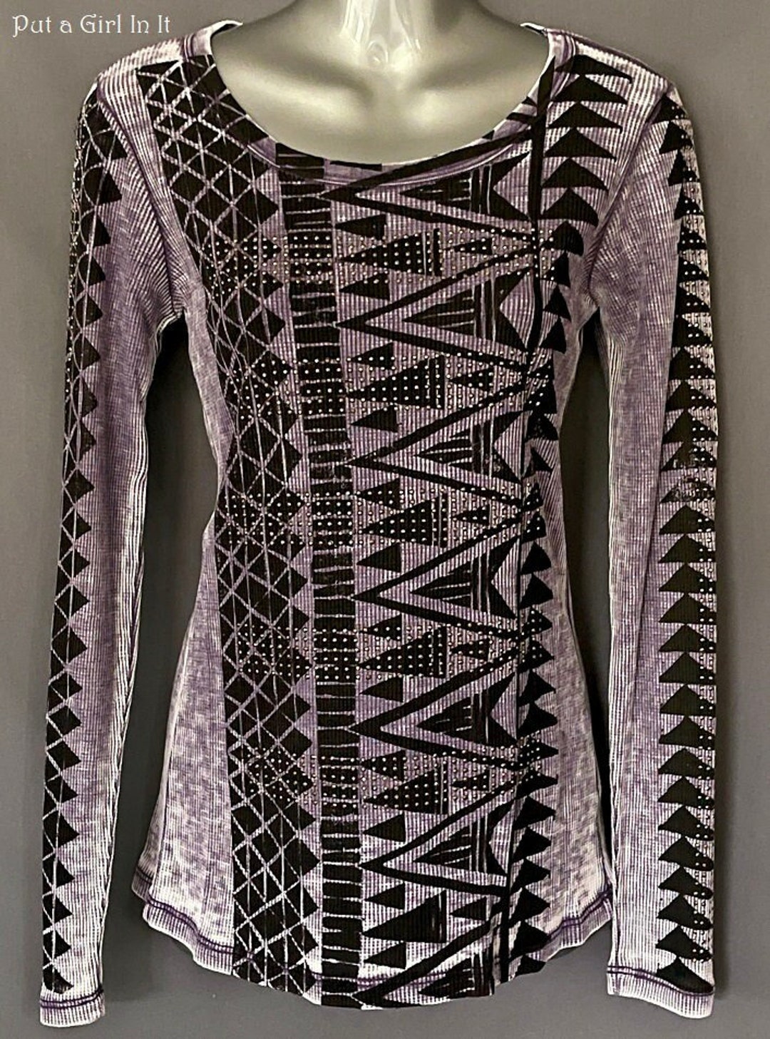 New Vocal Apparel Womens Crystal Embellished Purple Mineral Dyed Aztec ...