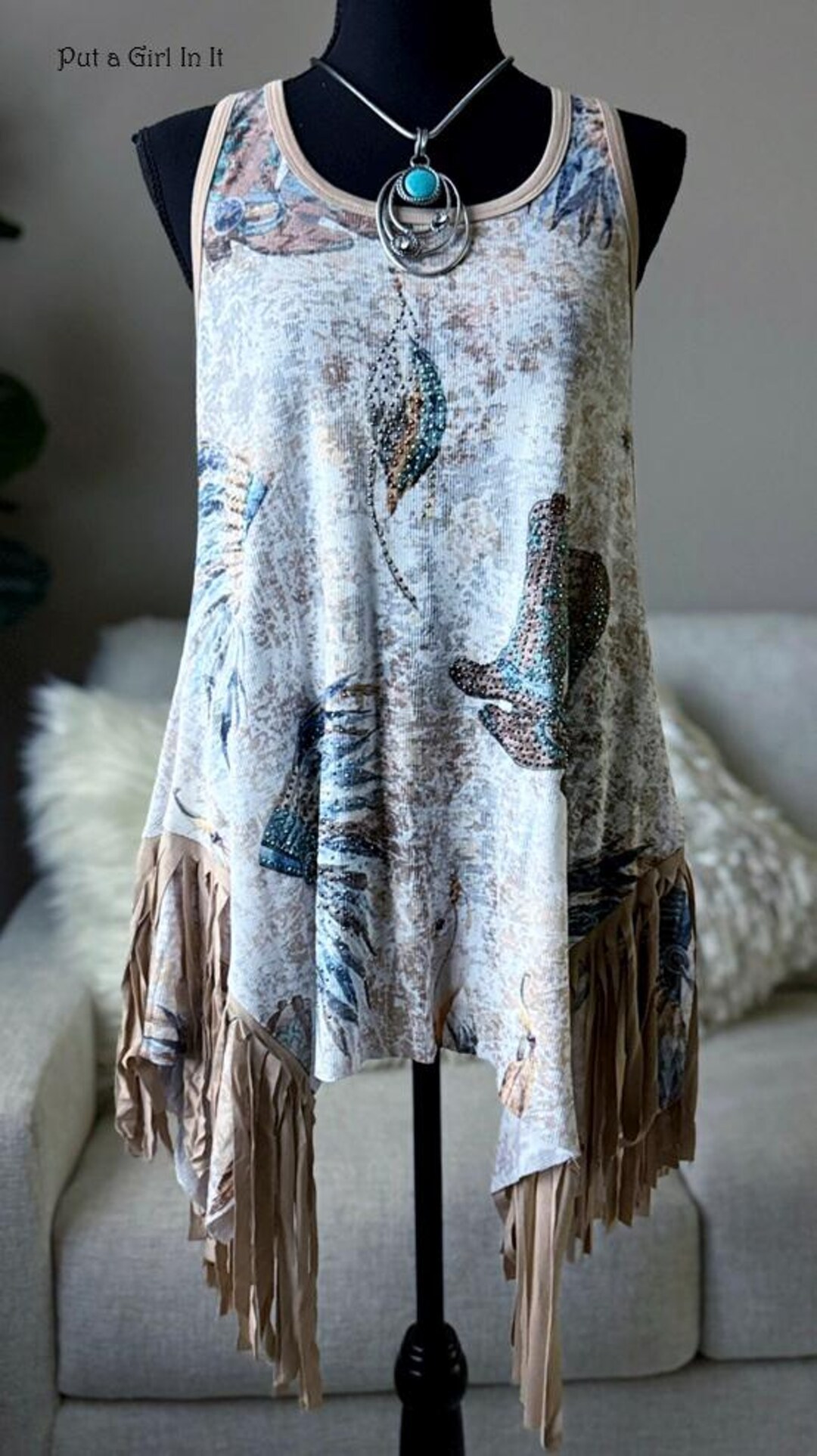 New Vocal Apparel Womens Crystal Embellished Boots Western Fringe Tank ...