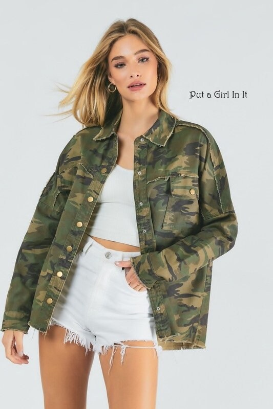 New Womens Camouflage Camo Rock & Roll Distressed Oversized Utility ...
