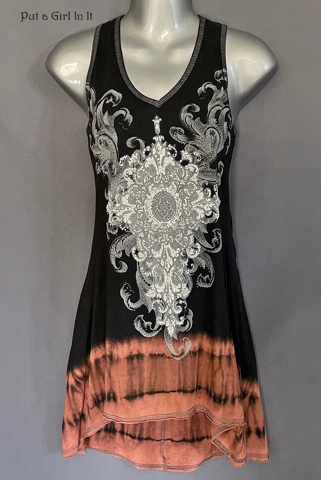 New Vocal Apparel Womens Embellished Crystal Tie Dye Black Brown Cross ...