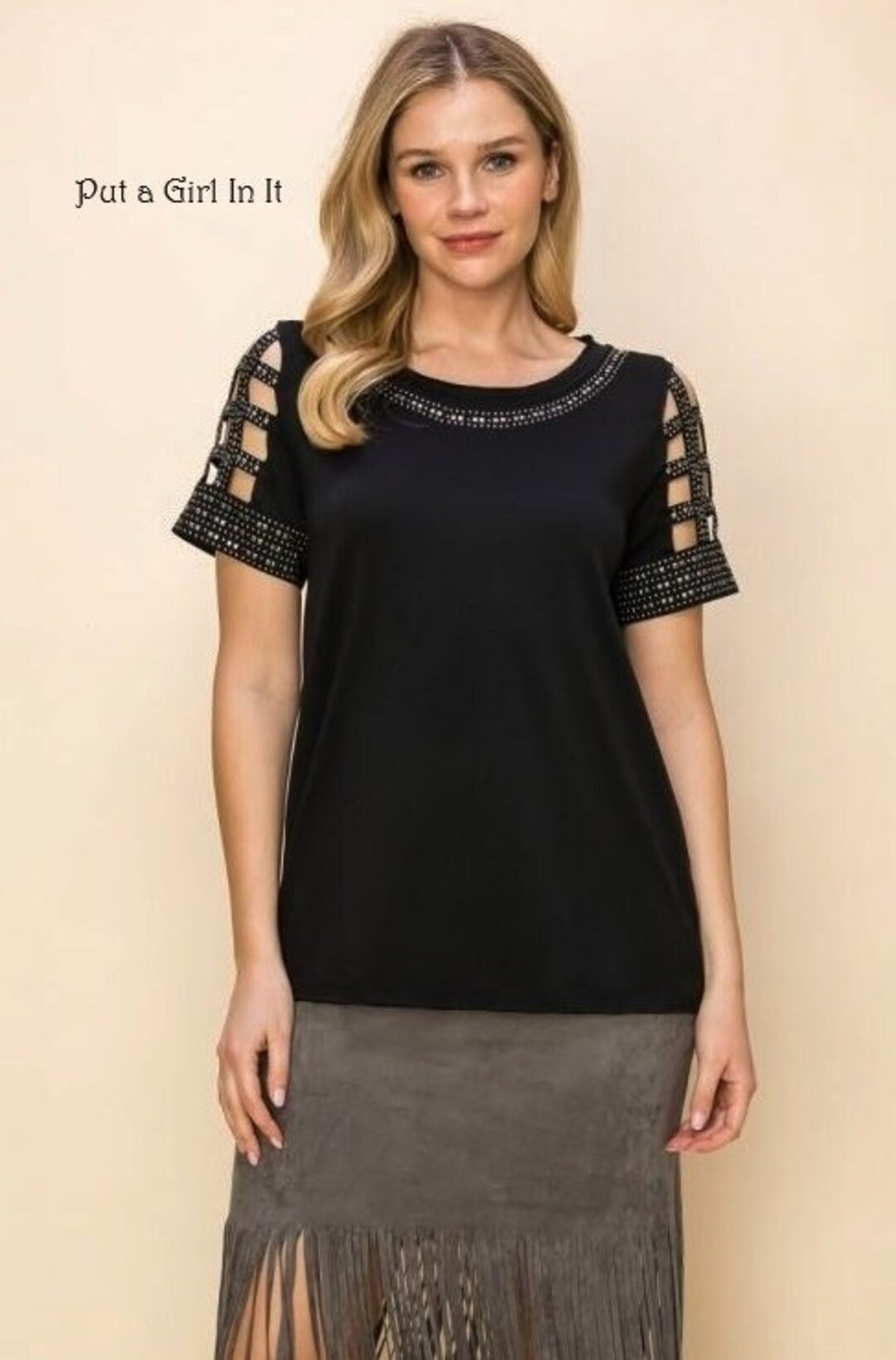New Vocal Apparel Womens Embellished Stud Studded Black Laser Cut Short ...