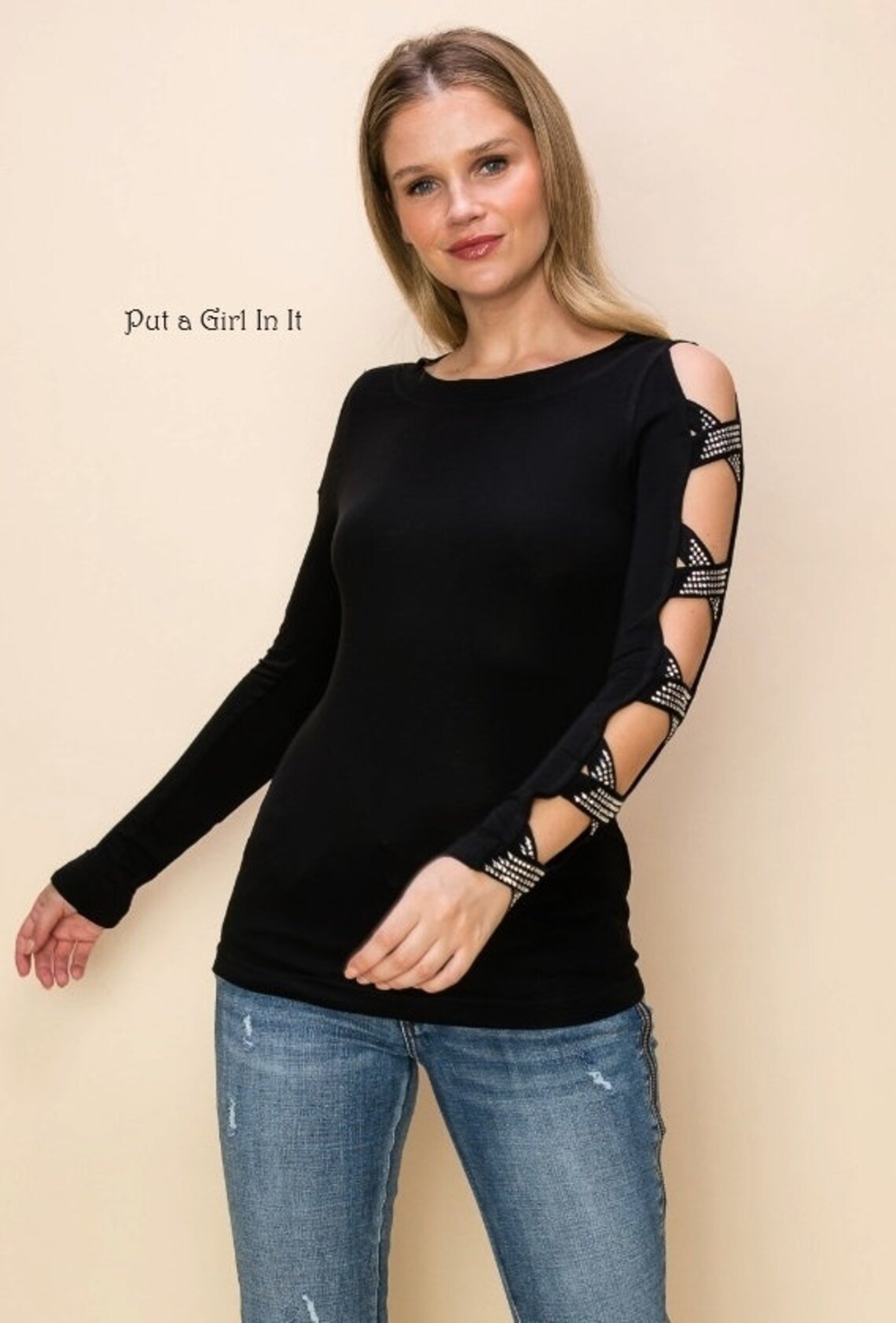New Vocal Apparel Womens Womens Boho Embellished Black Criss Cross Soft Bling Long Sleeve Shirt ...