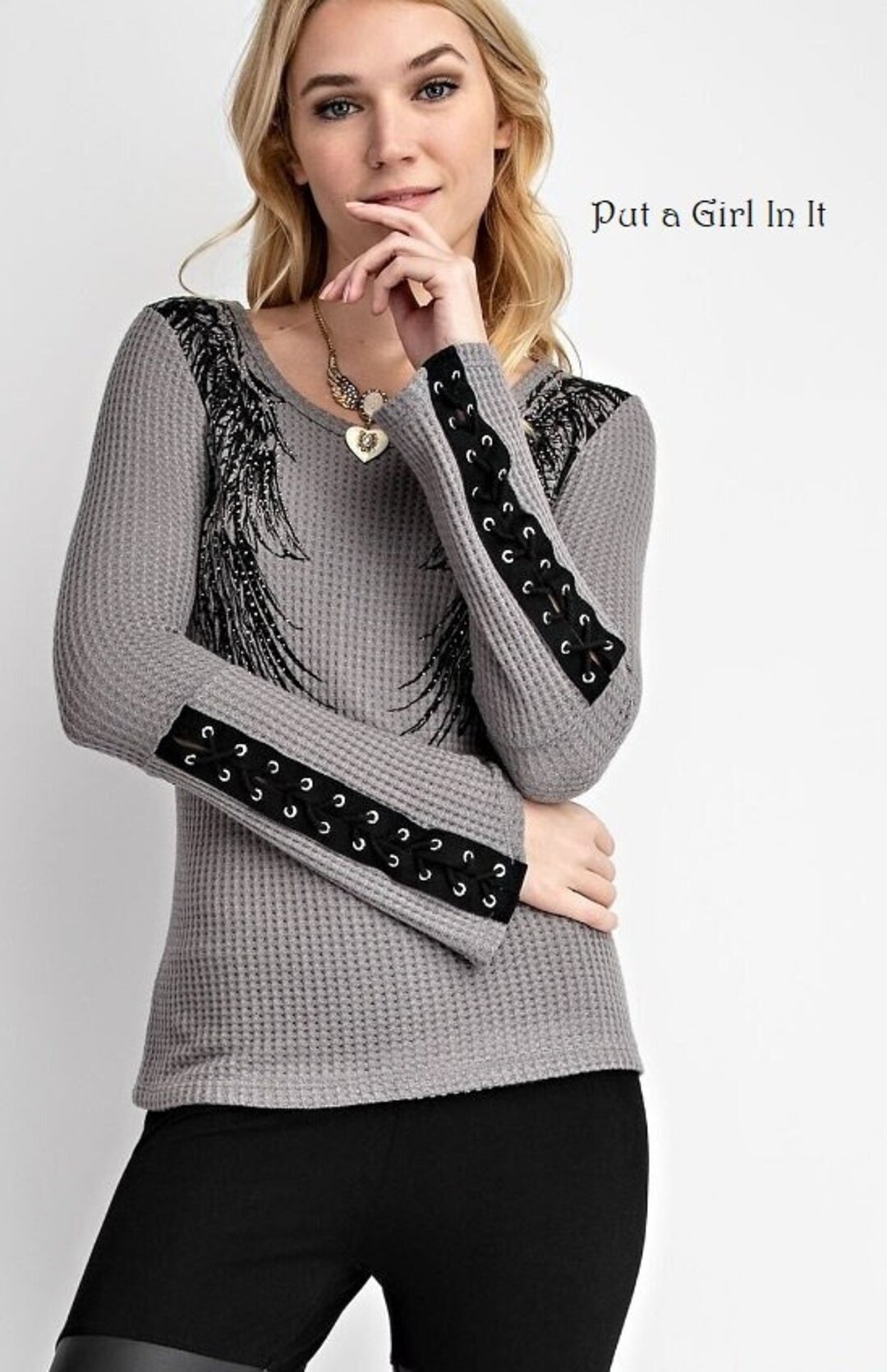 New Vocal Apparel Womens Embellished Gray Angel Wings Flare Lace up ...