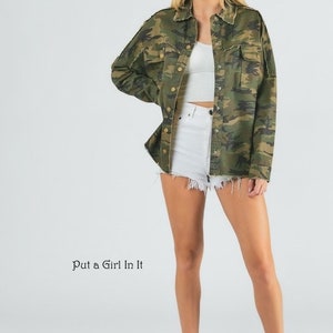 New Womens Camouflage Camo Rock & Roll Distressed Oversized Utility ...
