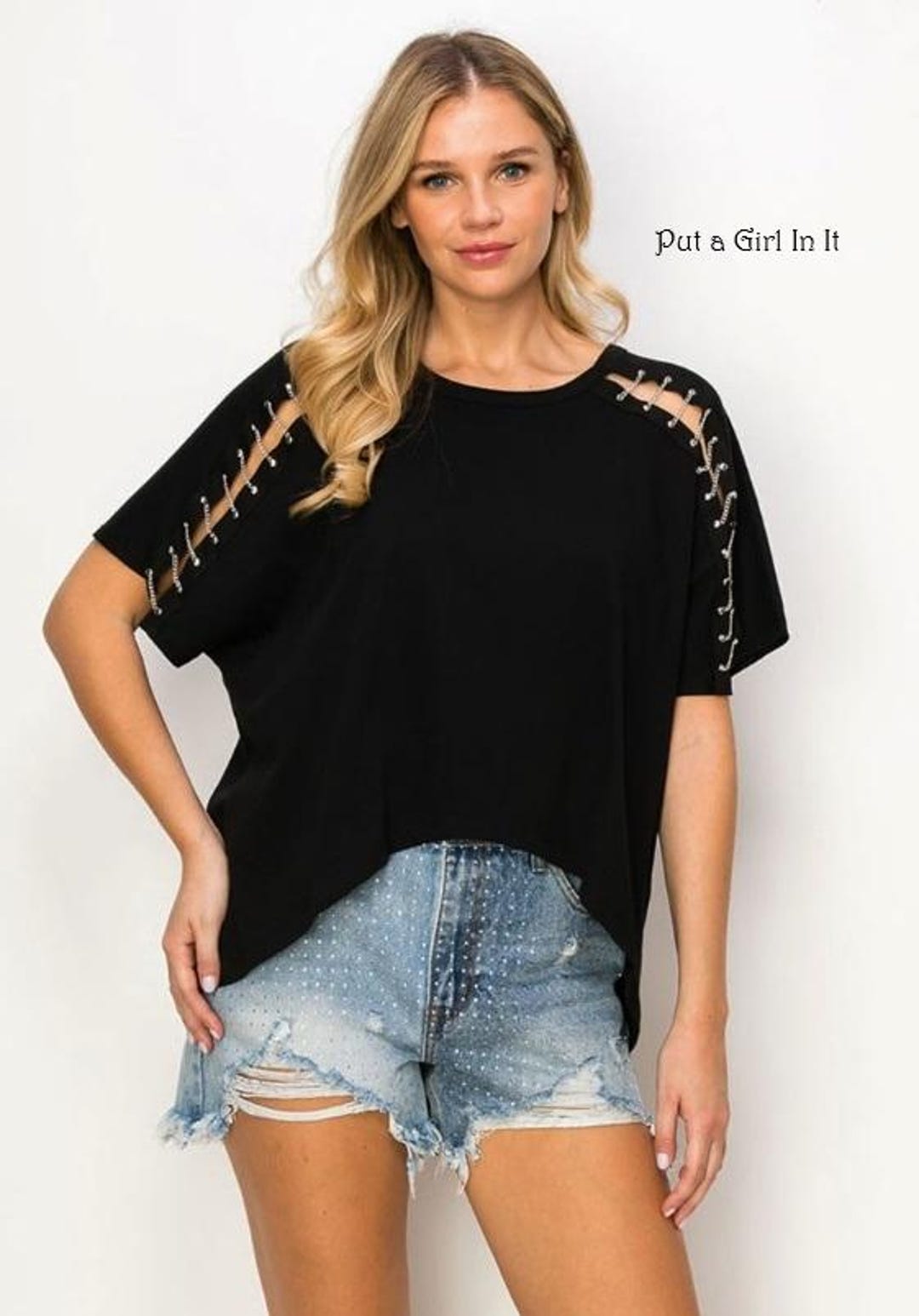 New USA Vocal Apparel Womens Sexy Black Studded Stud Chains Cut Out ...