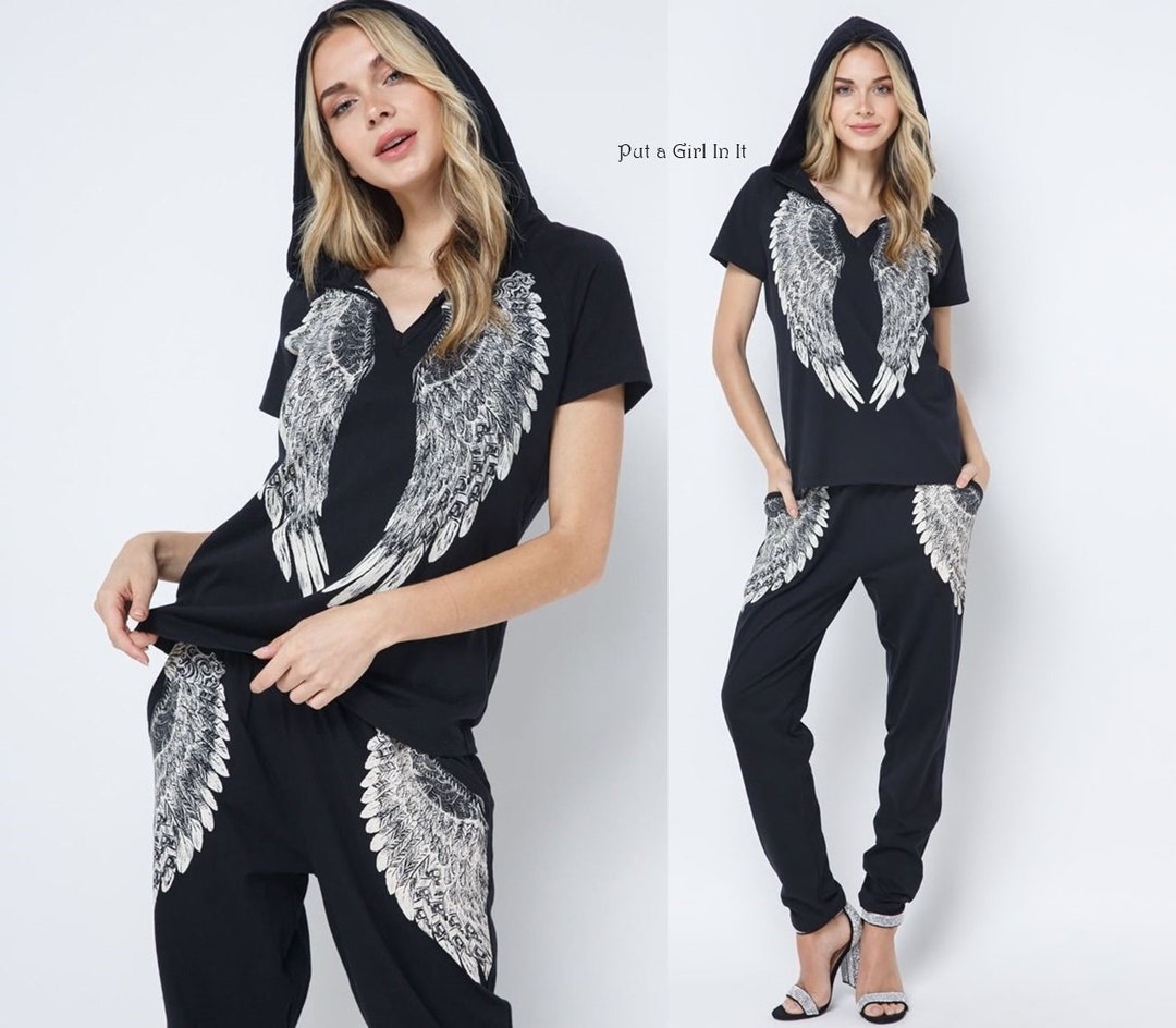 New Vocal Apparel Womens Soft Cotton Black Light Hooded Lounge Jogger ...