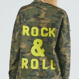 New Womens Camouflage Camo Rock & Roll Distressed Oversized Utility ...