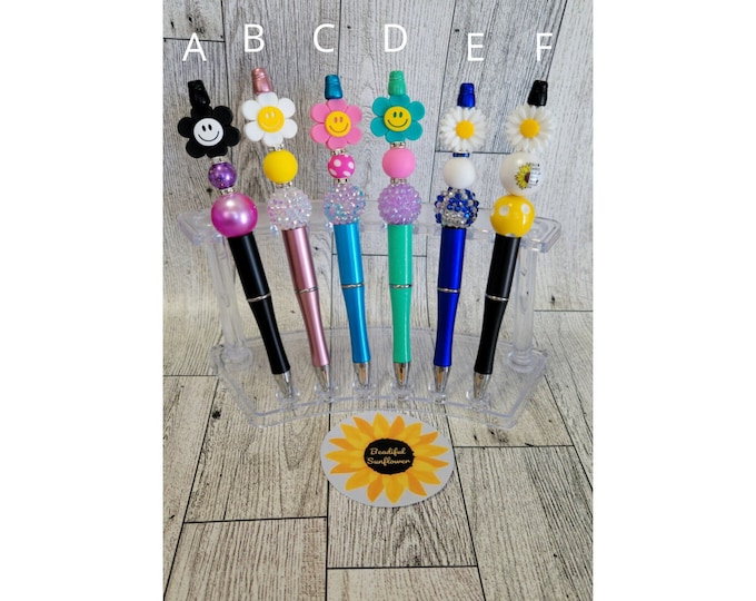 Happy Face Pen, Sunflower Pen, Daisy Pen, Flower Pens, Beaded Pen ...