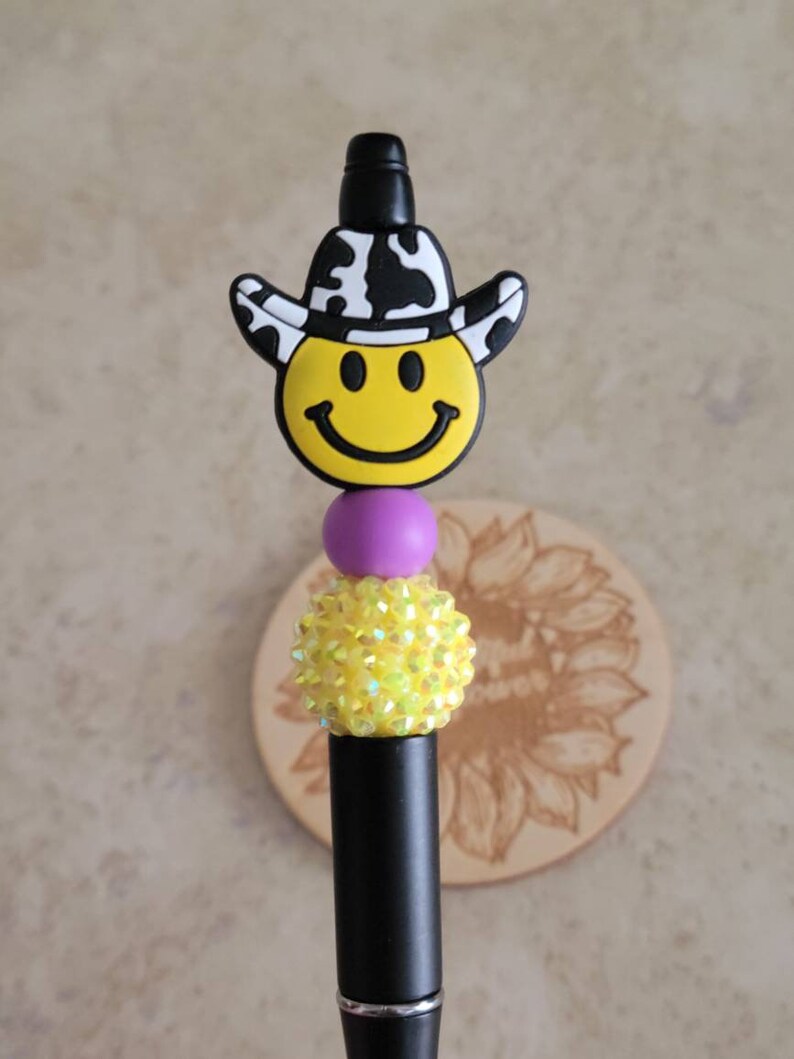 Smiley Face Pen Cowboy Smiley Face Cow Print Hat Rhinestone - Etsy