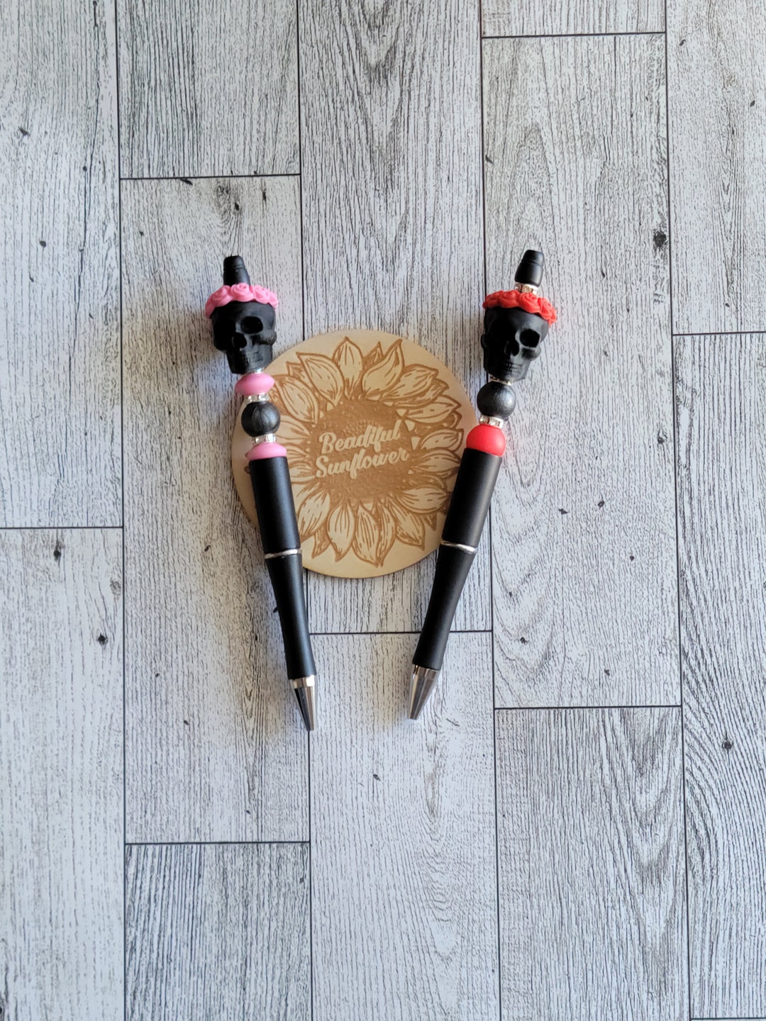 Black Skeleton Rose Pen, Skeleton Pen, Beaded Pen, Dia De Los Muertos ...