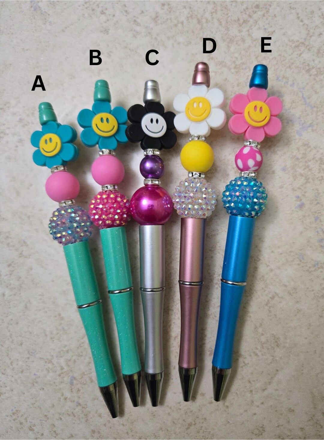 Happy Face Pen, Sunflower Pen, Daisy Pen, Flower Pens, Beaded Pen ...