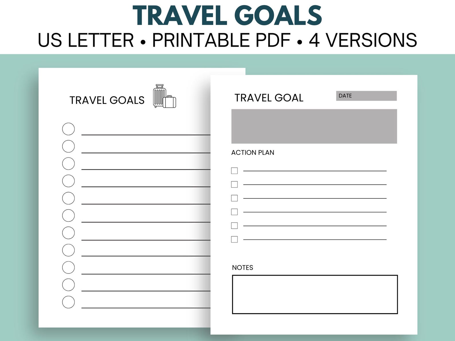 Travel Goals Printable | Travel Goal Setting Tracker | Minimalist ...